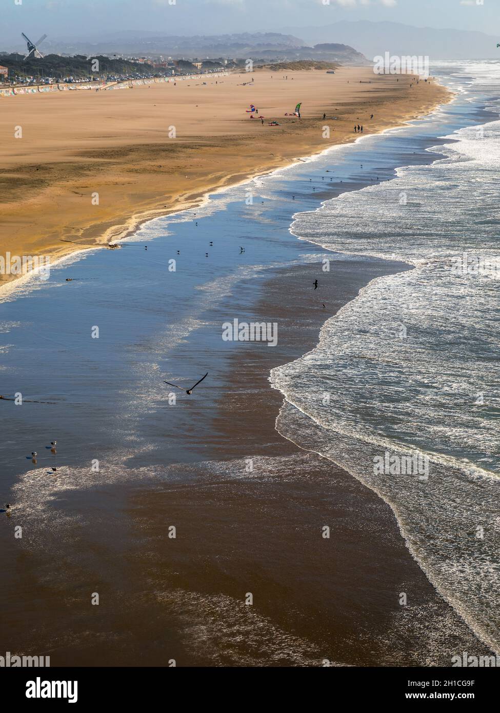 Natural scene of pacific ocean on windy day with strong wave hitting ...