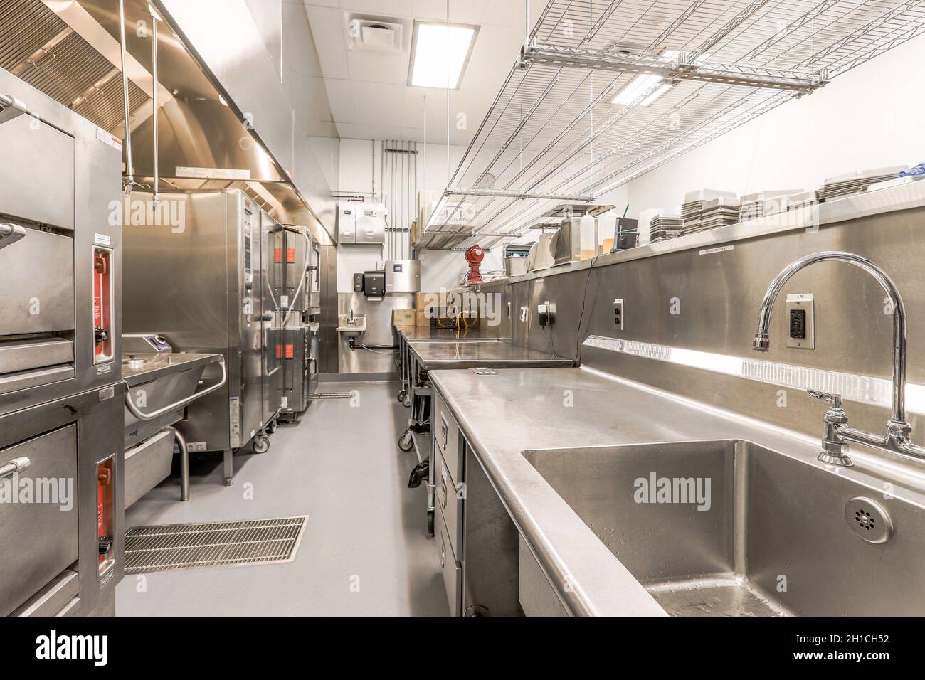 TRUCKEE, UNITED STATES - Jun 09, 2020: An empty industrial kitchen ...