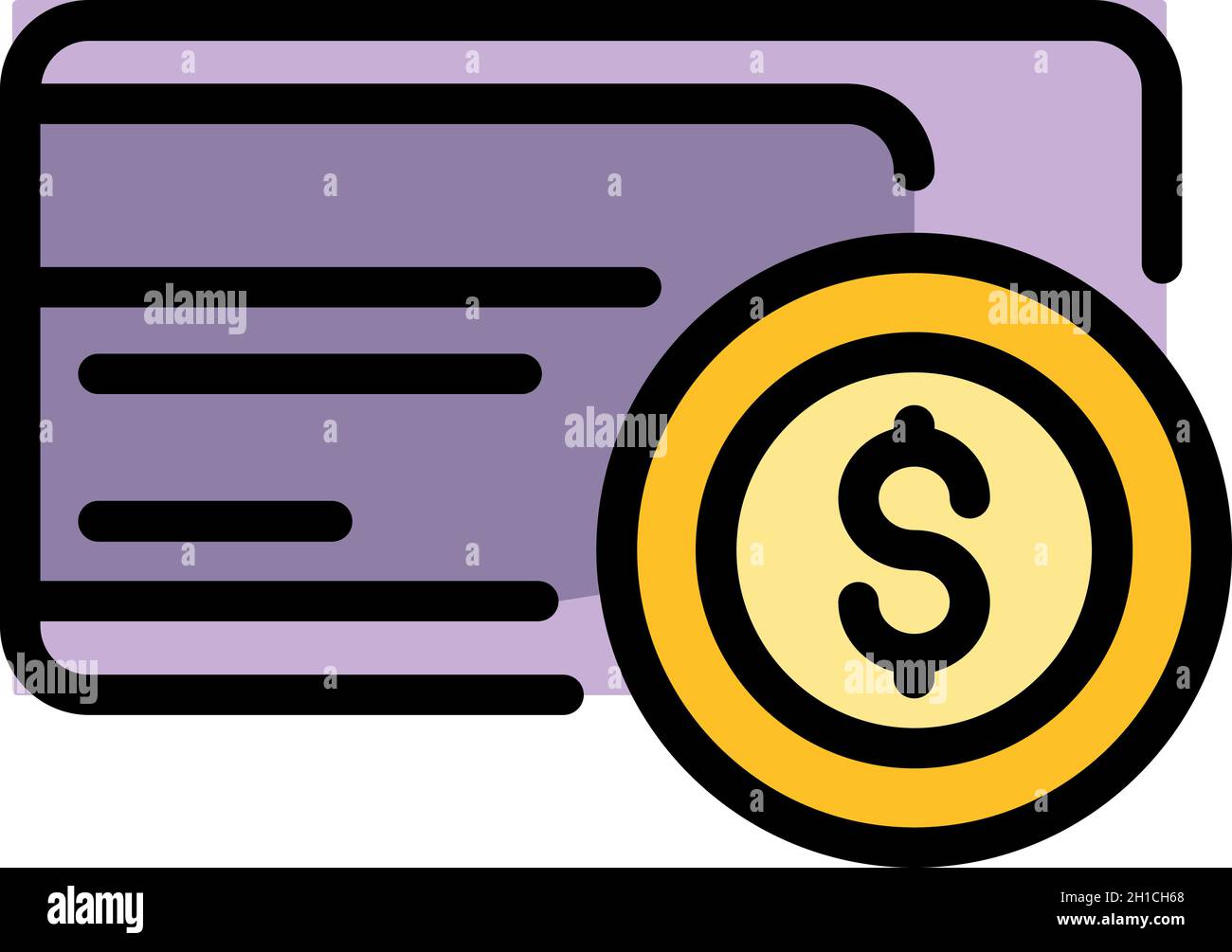 Credit card and coin icon. Outline credit card and coin vector icon ...