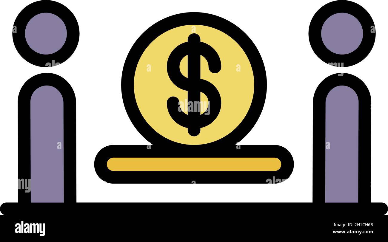 Two persons coin on the table icon. Outline two persons coin on the ...