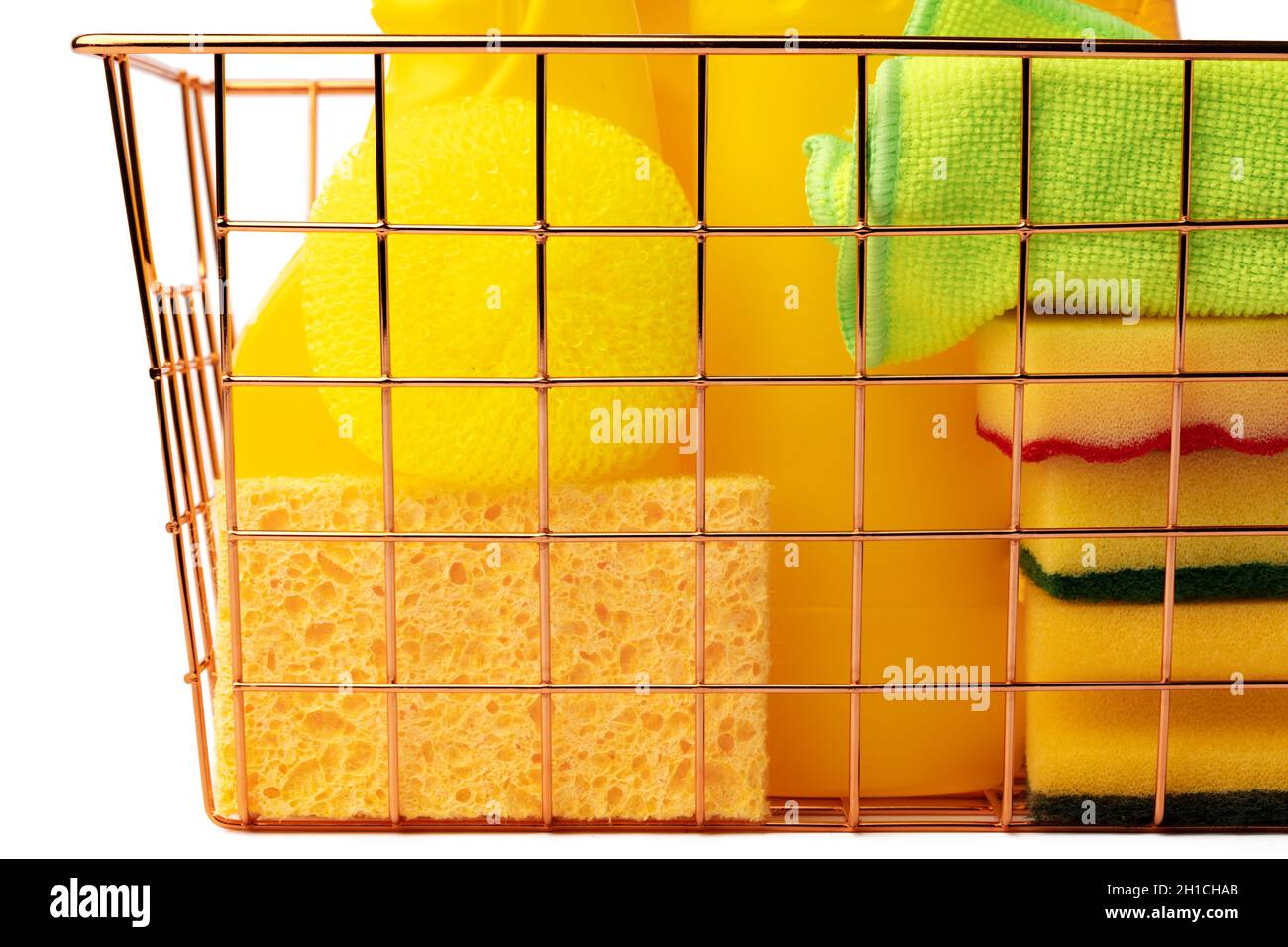 Cleaning items in basket isolated on white background Stock Photo - Alamy