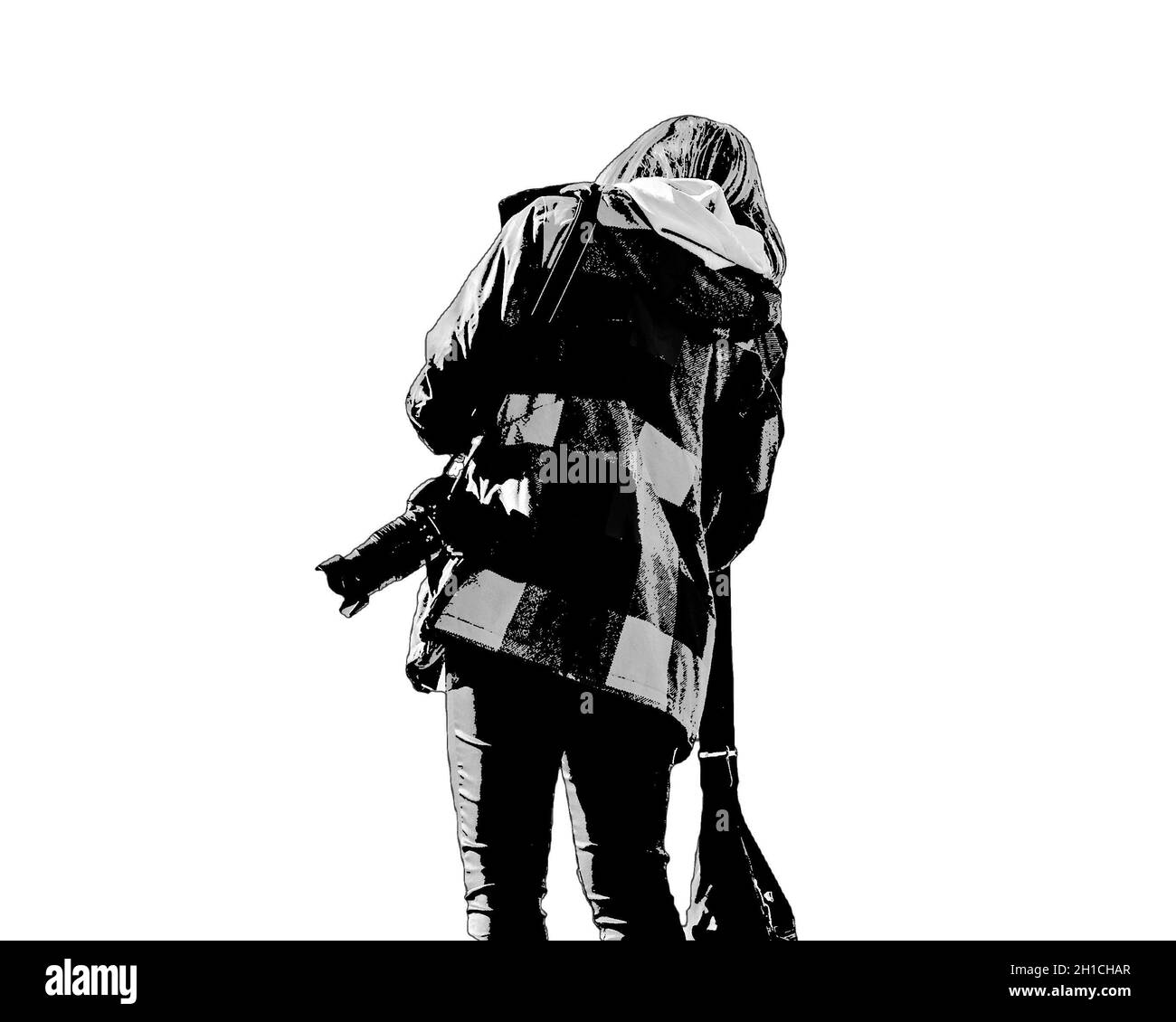 Back view woman photographer isolated graphic silhouette Stock Photo ...