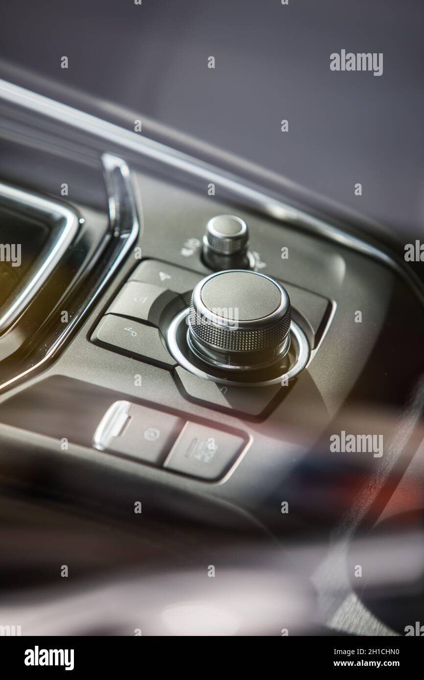 Close up shot of modern central console with buttons on car panel Stock ...