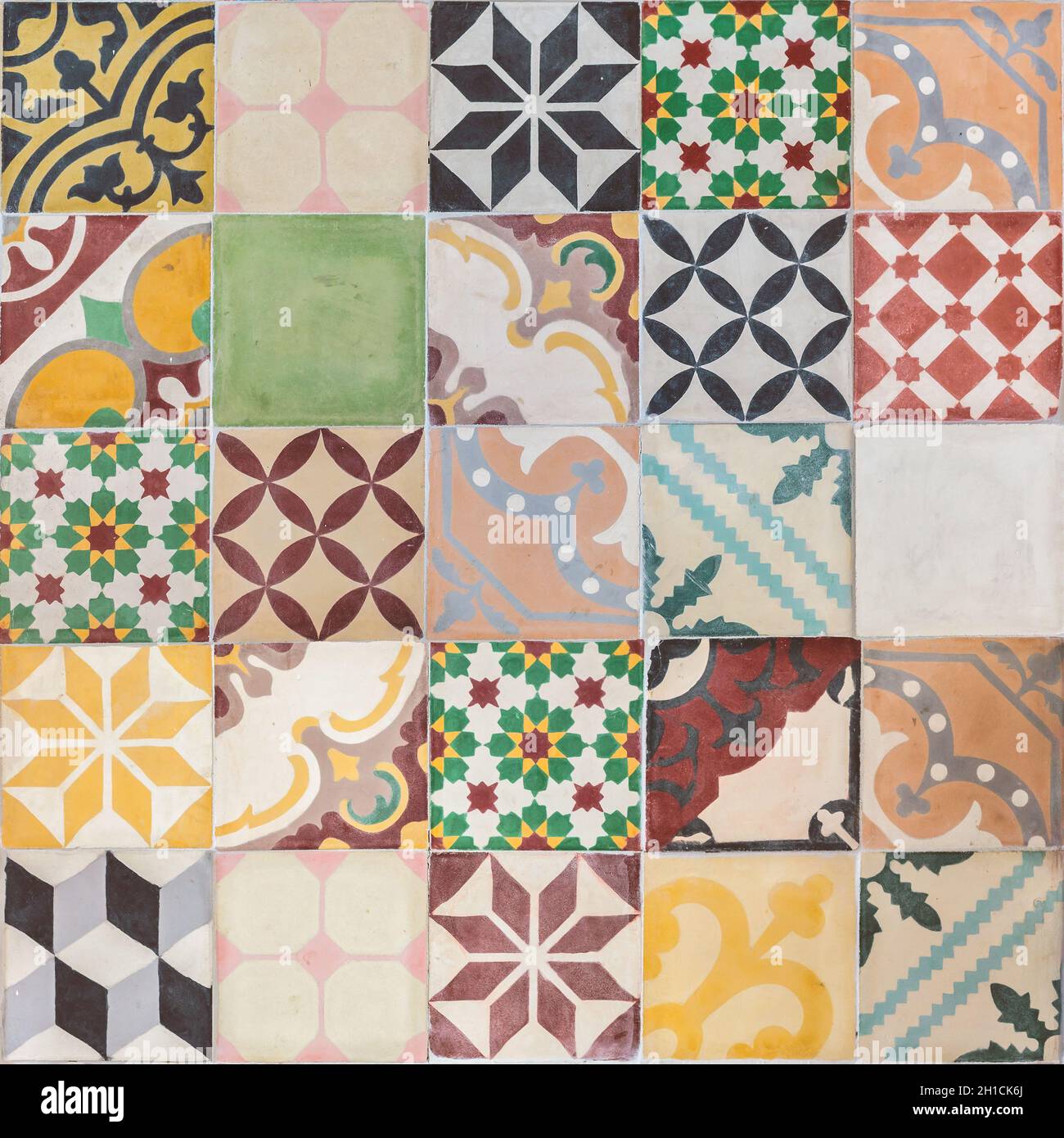 Collection of ancient Portuguese stone tiles with different individual ...