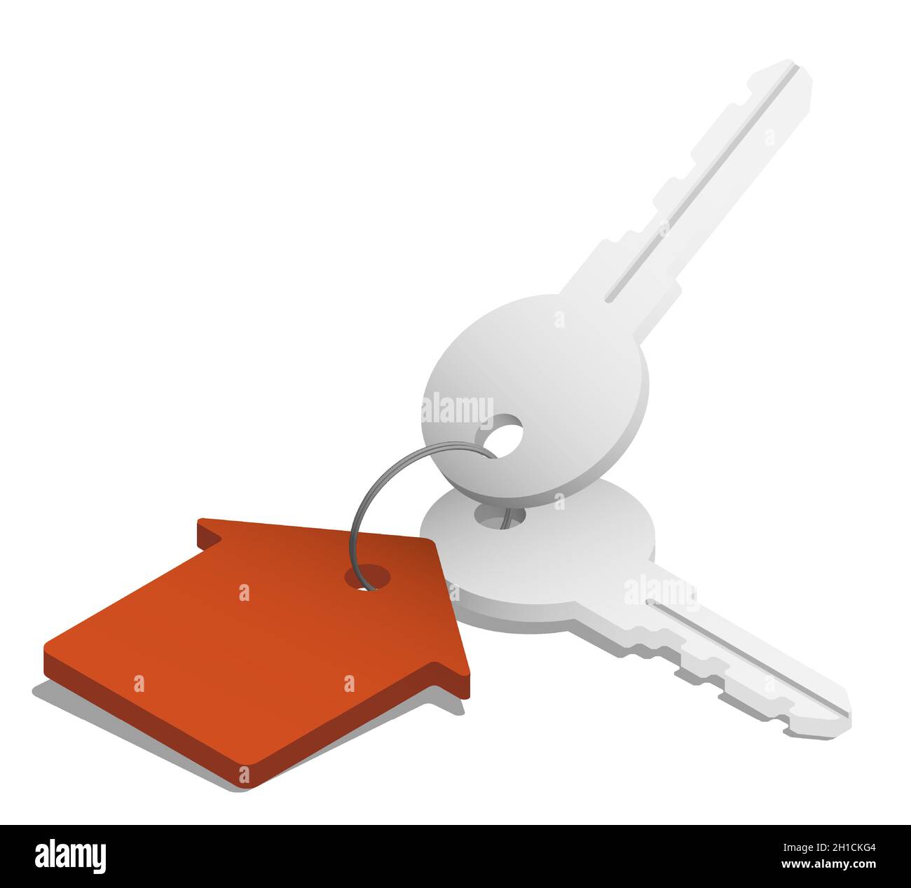 Isometric metal keys with keychain in form of house from of front door ...