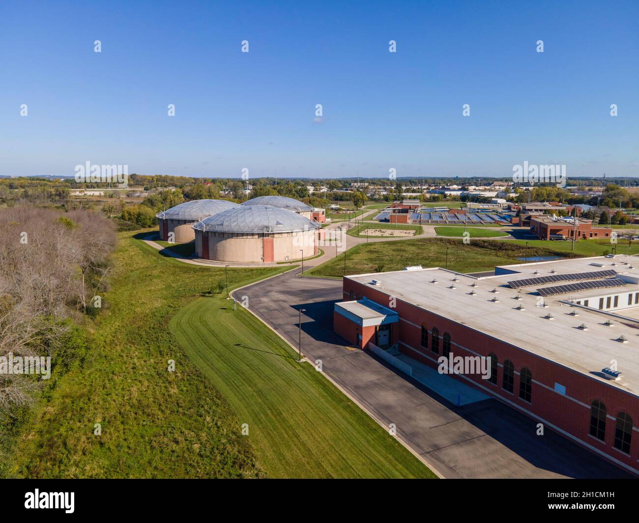 Aerial photograph of the wastewater treatment facility at the Madison ...