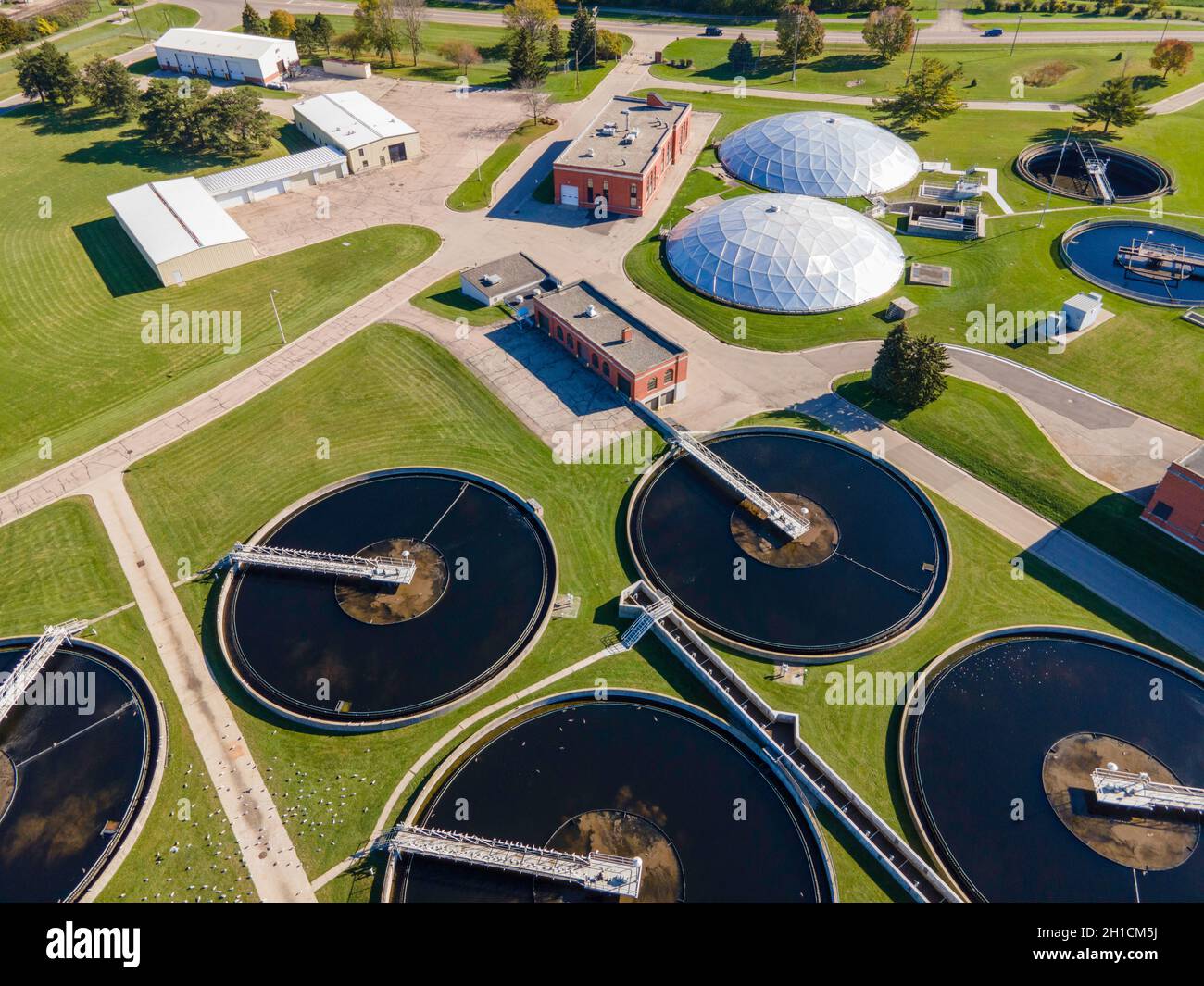 Aerial photograph of the wastewater treatment facility at the Madison ...