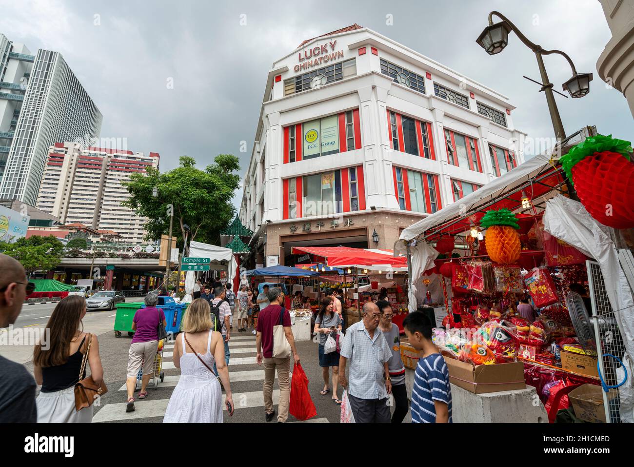 Singapore. January 2020. the crowd in the vendor stalls in the ...