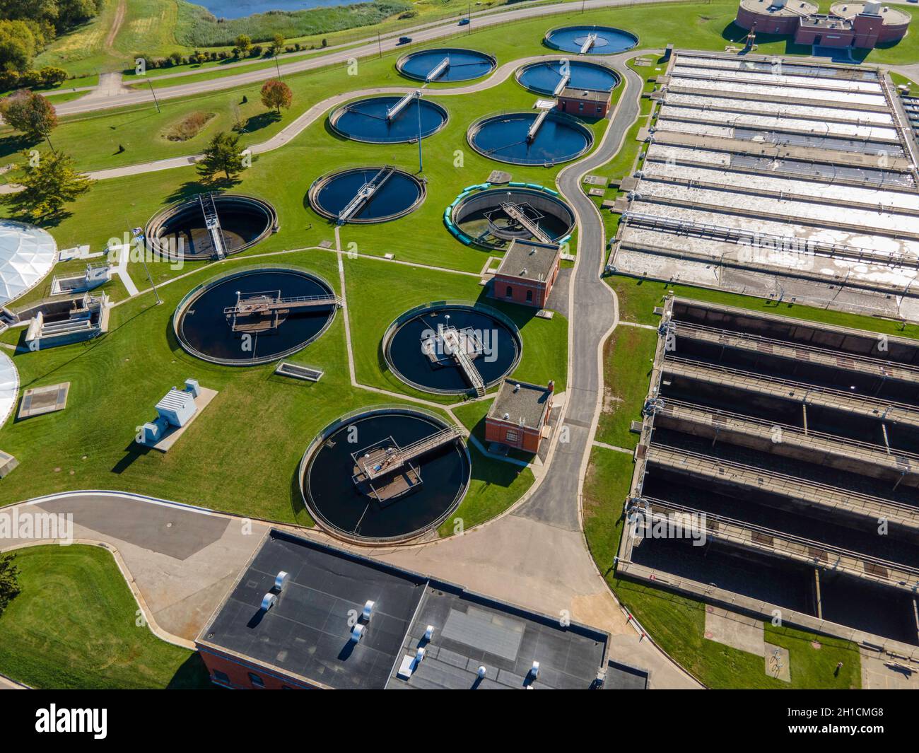 Aerial photograph of the wastewater treatment facility at the Madison ...