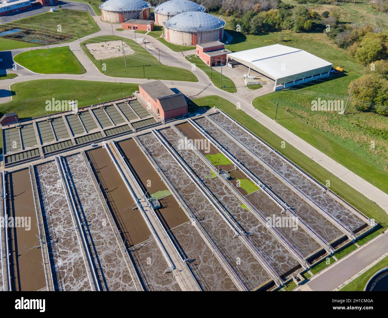 Aerial photograph of the wastewater treatment facility at the Madison ...