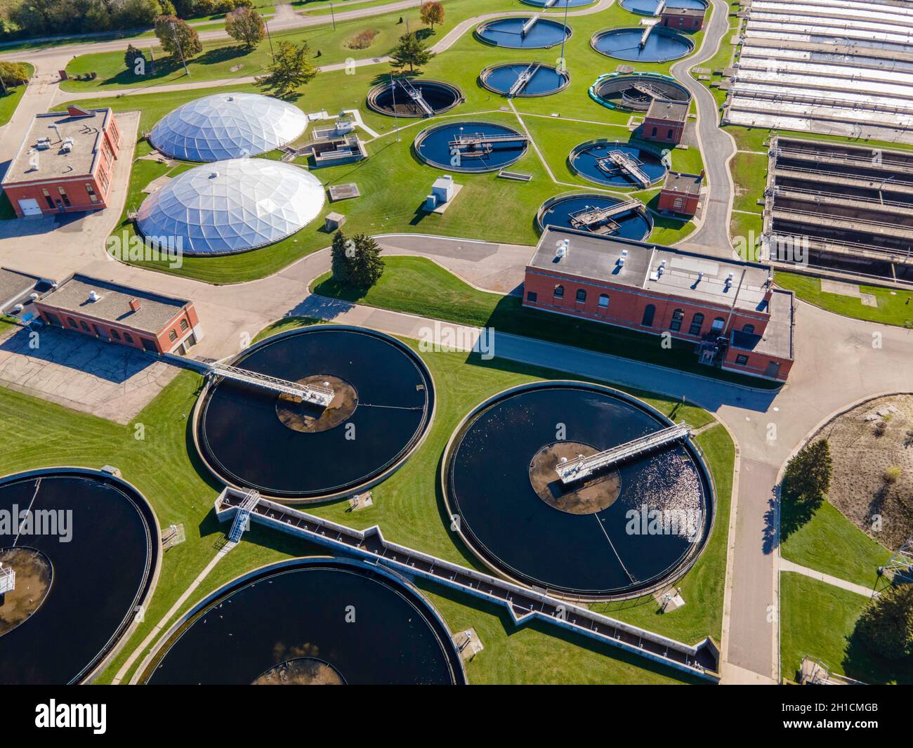 Aerial photograph of the wastewater treatment facility at the Madison ...