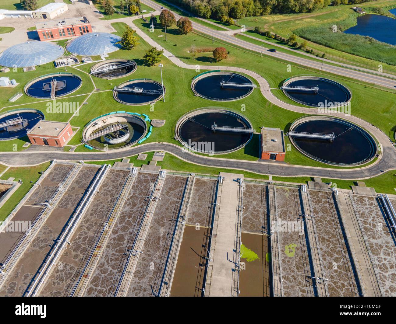 Aerial photograph of the wastewater treatment facility at the Madison ...