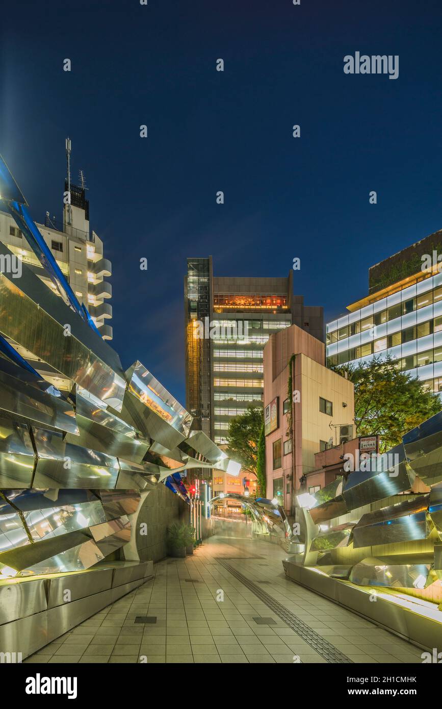 Futuristic architecture with mirroring and transparent blue plastic ...