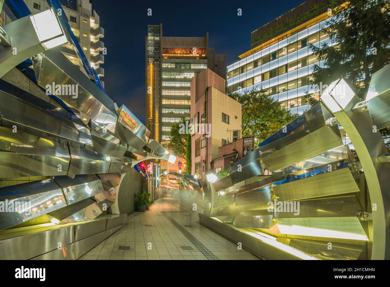 Futuristic architecture with mirroring and transparent blue plastic ...