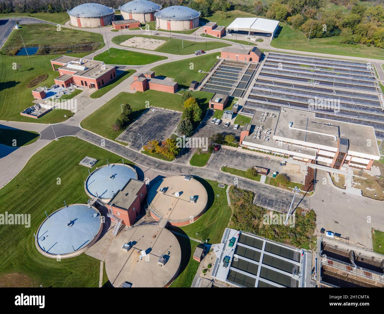 Aerial photograph of the wastewater treatment facility at the Madison ...