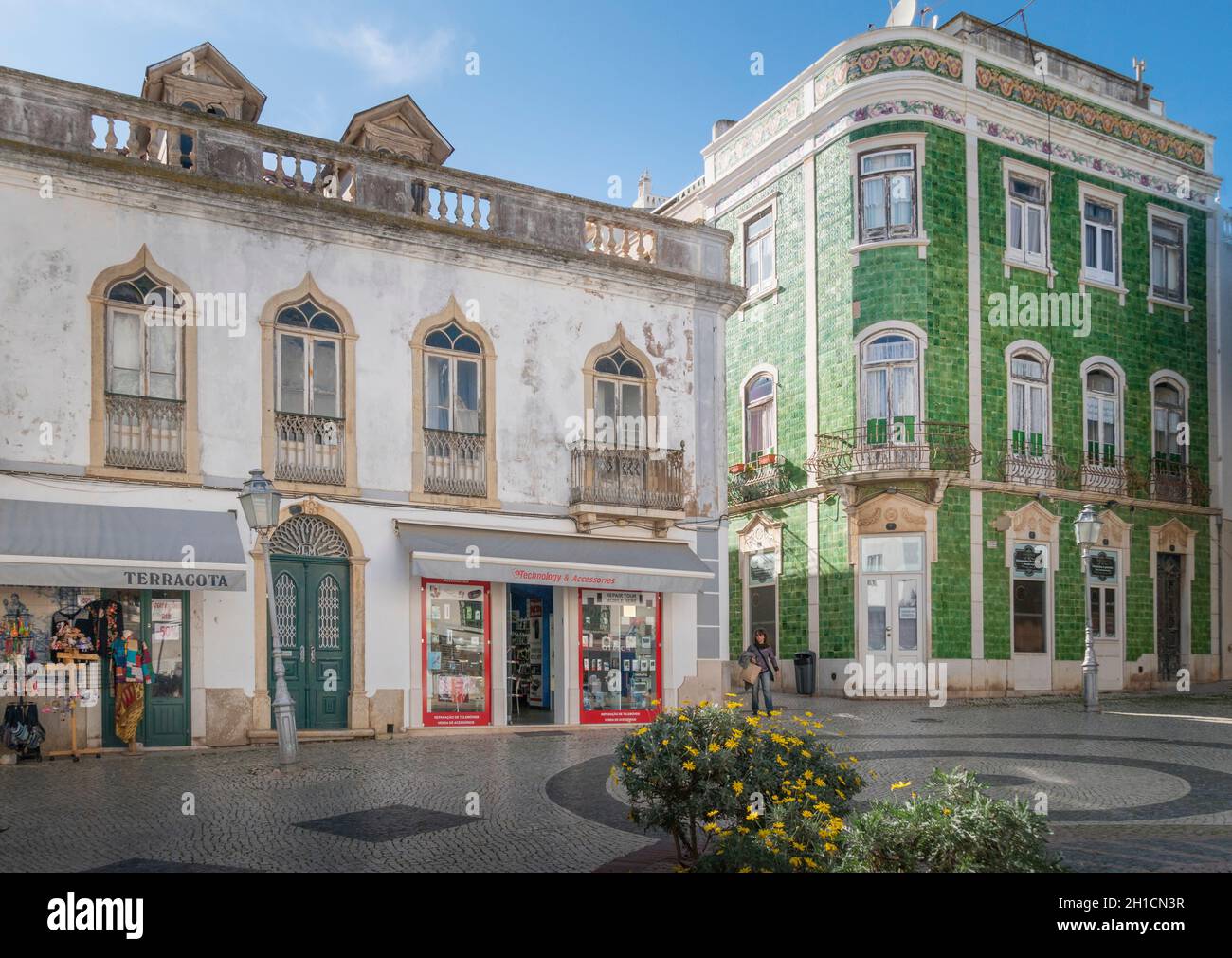 Ancient buildings in a square in the city of Lagos in the Algarve ...