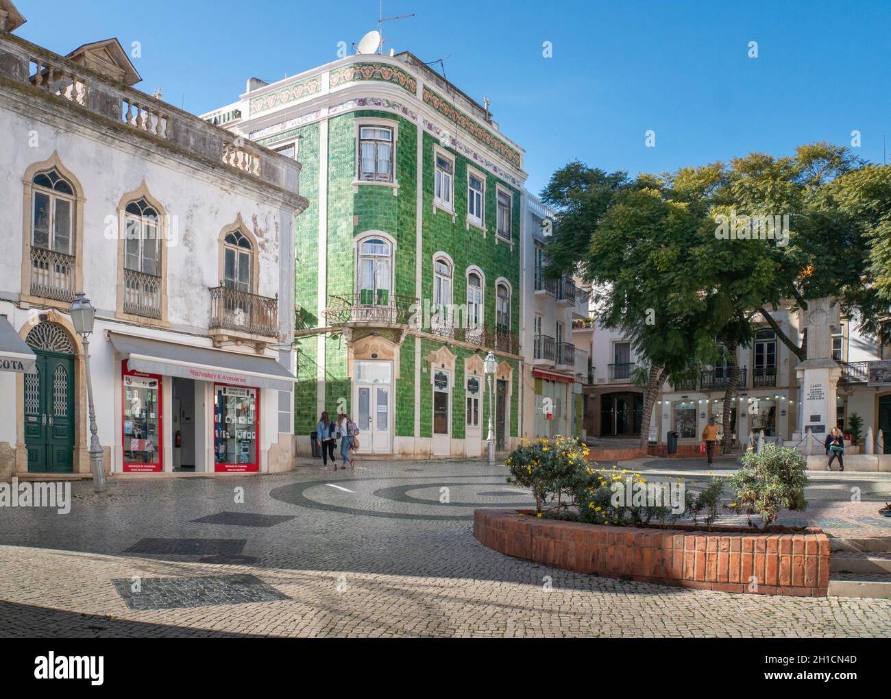 Ancient buildings in a square in the city of Lagos in the Algarve ...