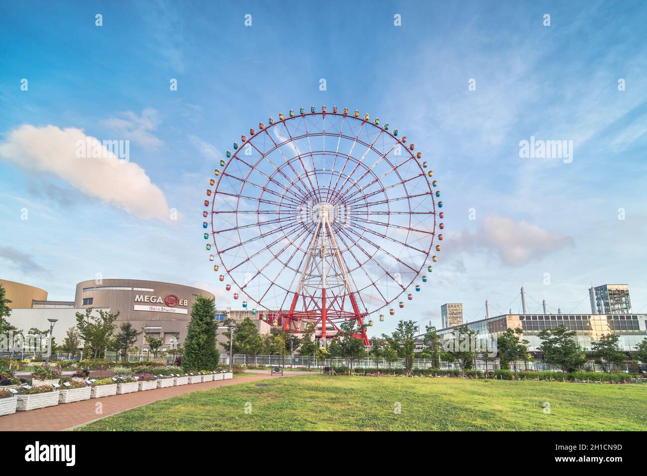 Odaiba colorful tall Palette Town Ferris wheel named Daikanransha ...