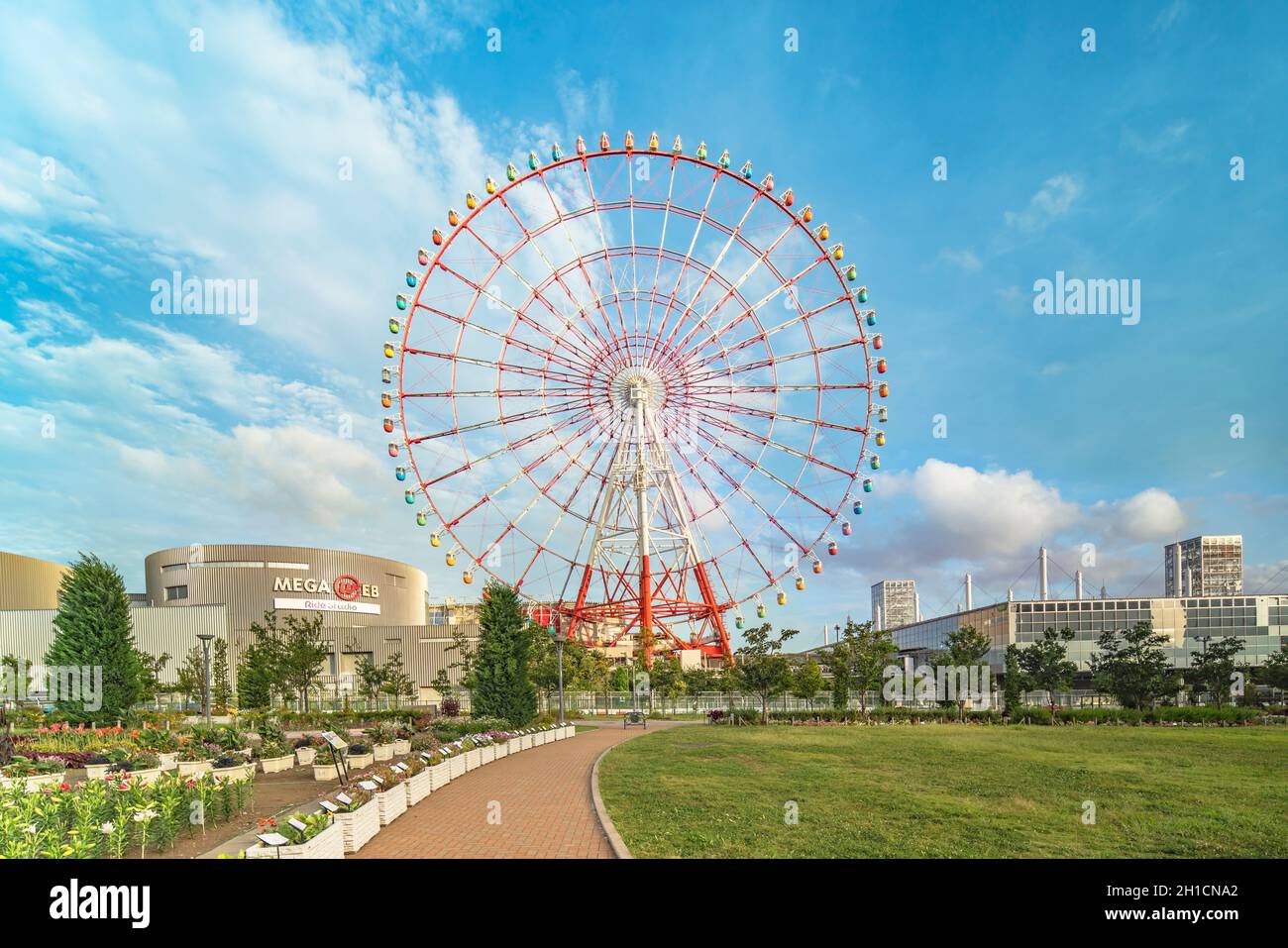 Odaiba colorful tall Palette Town Ferris wheel named Daikanransha ...