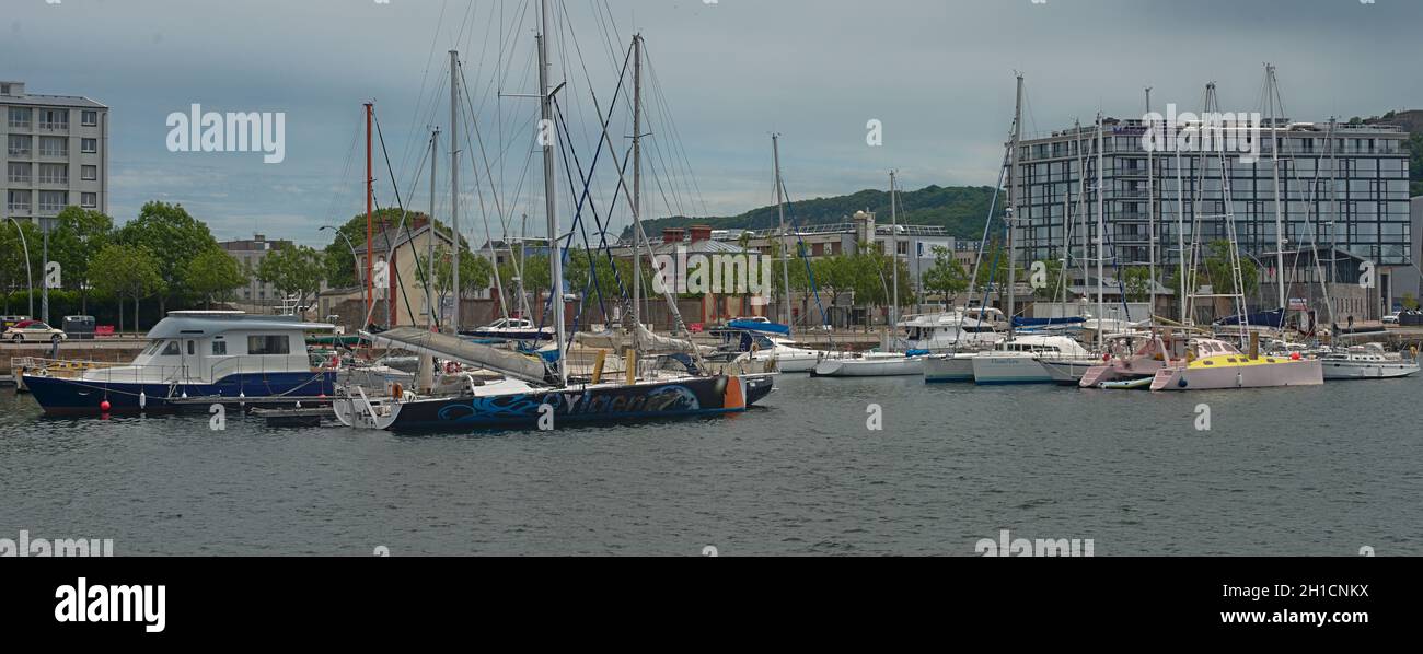 CHERBOURG, FRANCE - June 6th 2019 - Harbor with docked boats Stock ... CHERBOURG, FRANCE - June 6th 2019 - Harbor with docked boats Stock ...