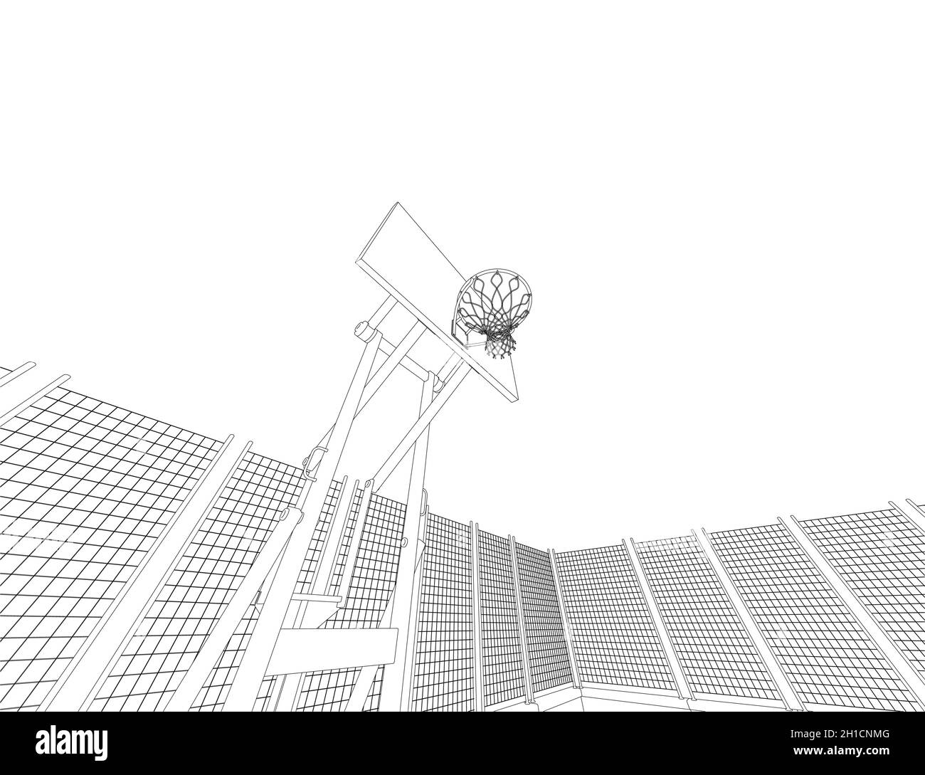 The contour of a basketball hoop on the field, fenced with a net of ...