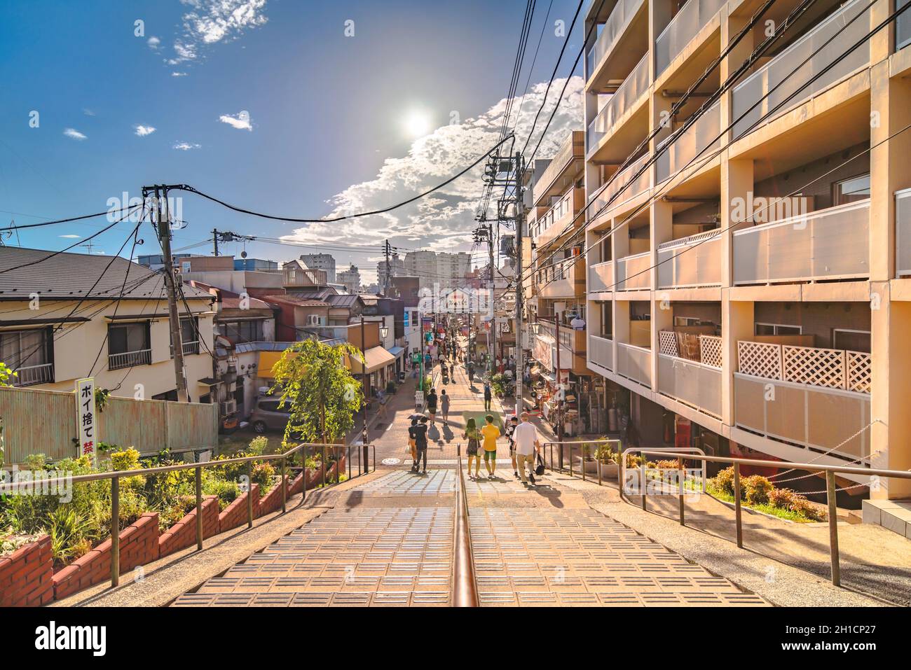 The famous Yuyakedandan stairs at Nishi-Nippori in Tokyo. The landscape ...