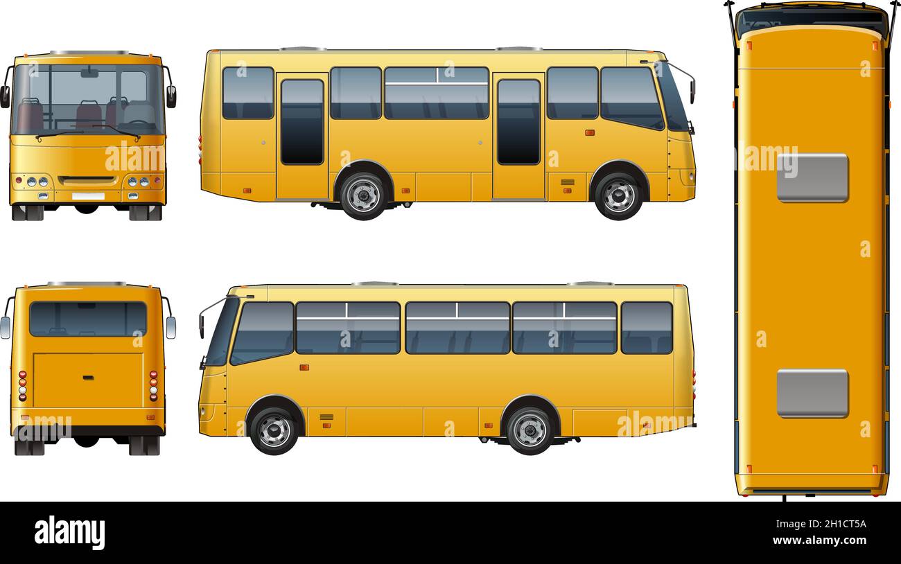 Vector realistic urban passenger mini-bus mock-up for brand identity ...