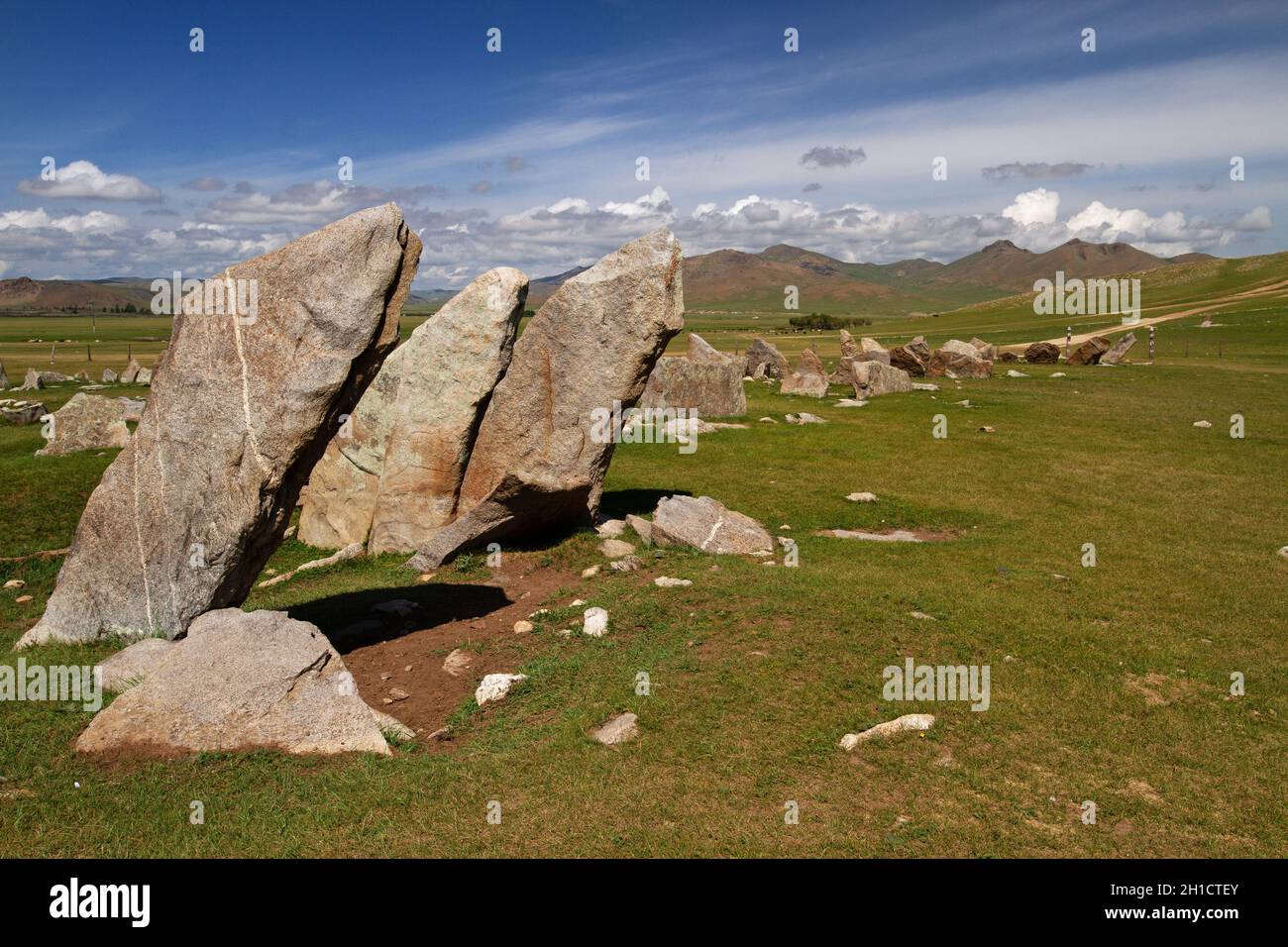 The Ancient Carved Deer Stones at Temeen Chuluu, Mongolia Stock Photo ...