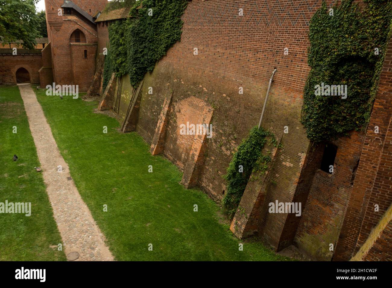 august 2019, malbork, poalnd: dry moat in medieval castle of malbork ...