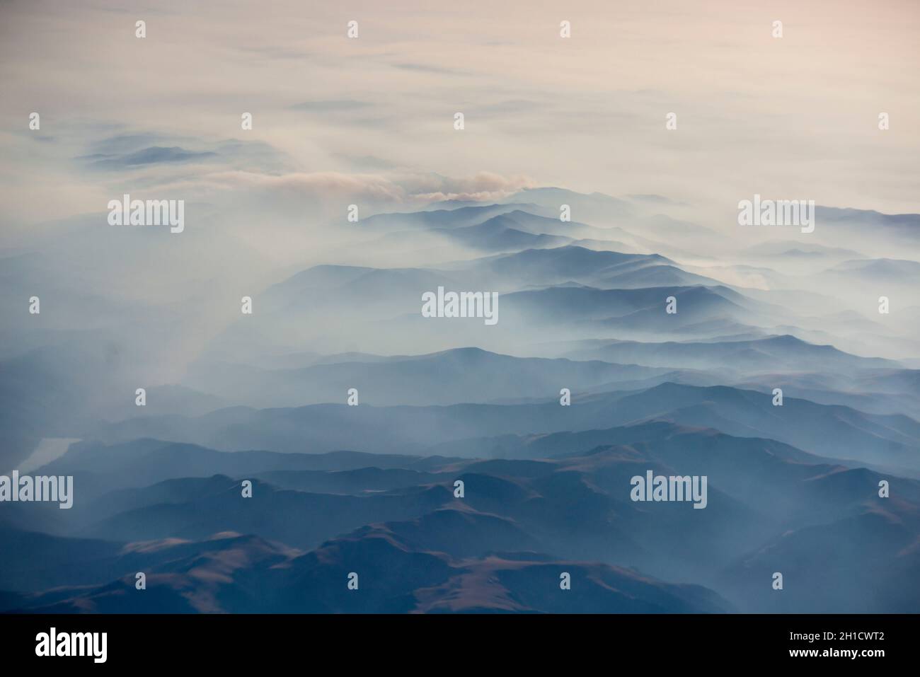 A air view over the mountain range of the Carpathians Mountains in ...