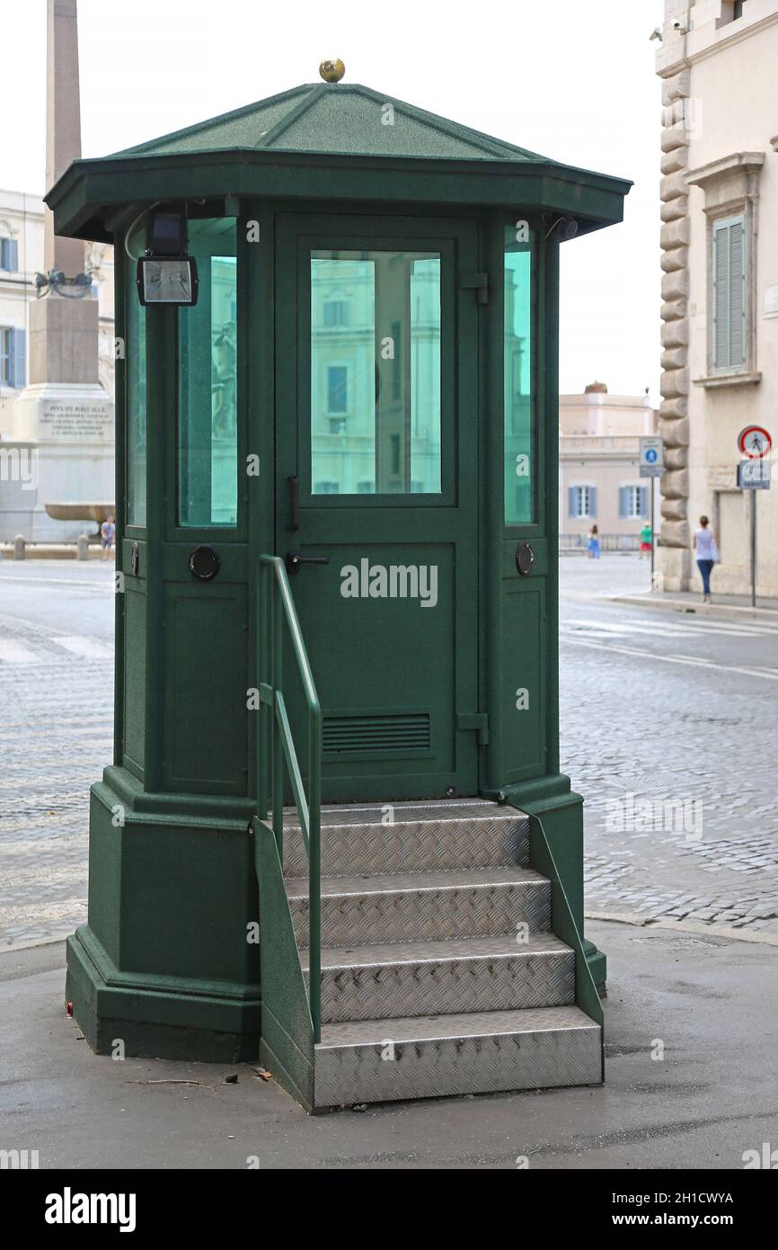 ROME, ITALY - JUNE 30: Guard booth in Rome on JUNE 30, 2014. Armored ...