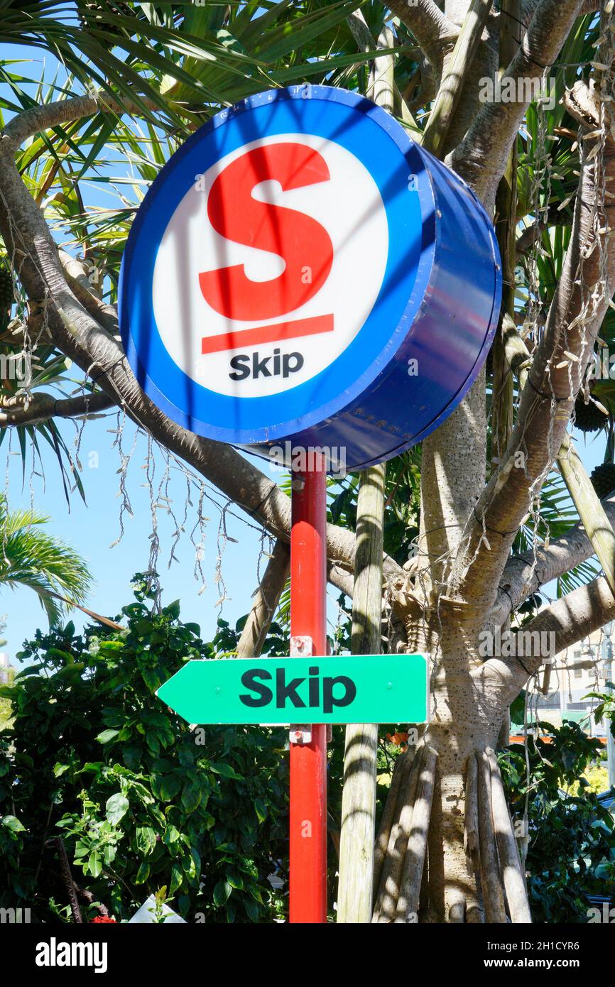 American shop sign where is inscribed Skip in the shop mall of the ...