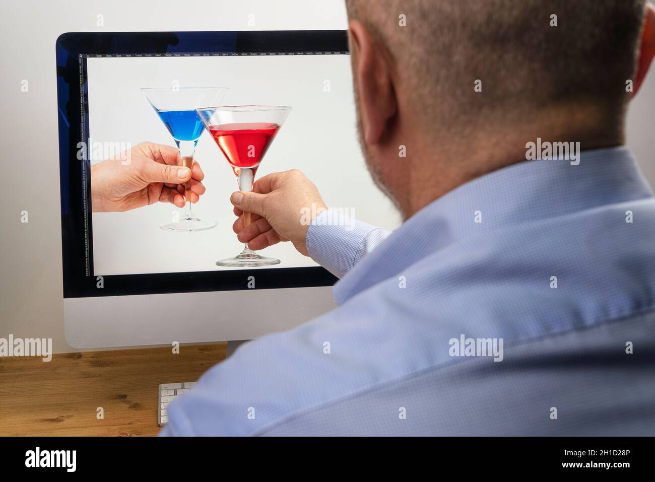A virtual toast in front of the computer screen in the quarantine for ...
