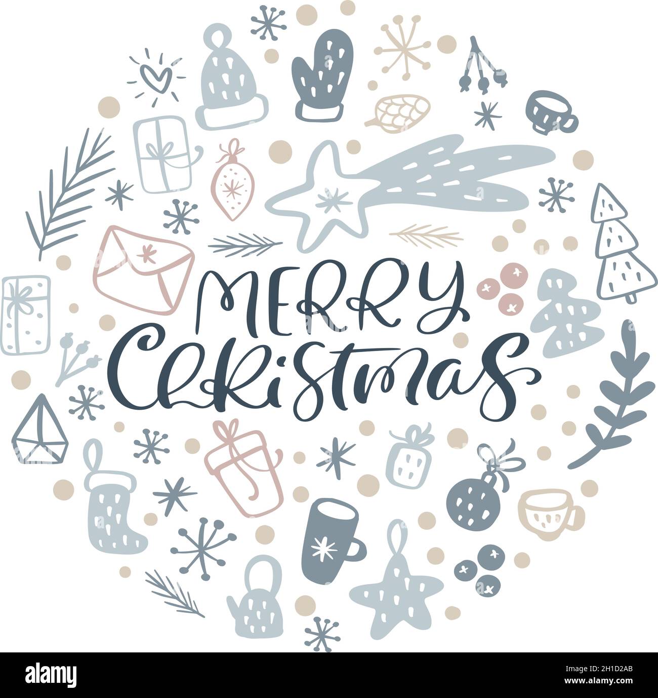 Merry Christmas vector scandinavian calligraphic vintage text in form ...