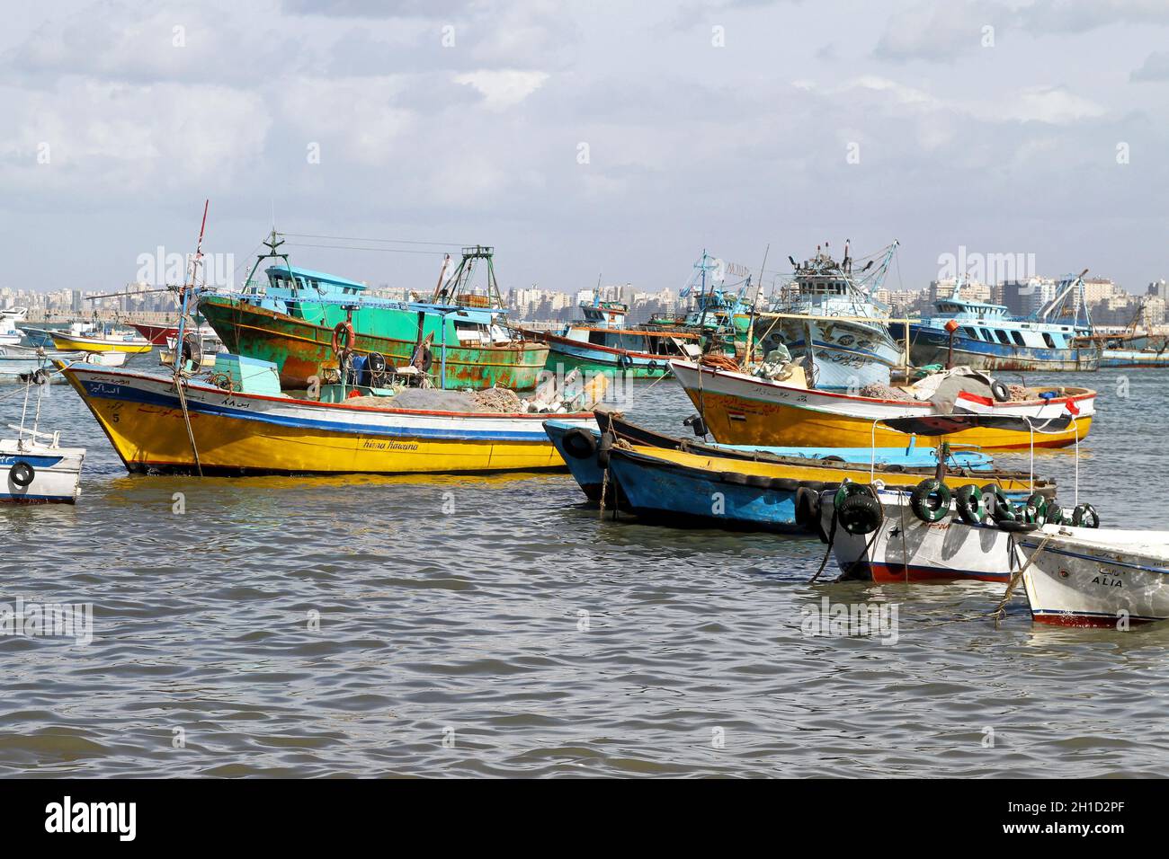 ALEXANDRIA, EGYPT - FEBRUARY 28: Alexandria harbour on FEBRUARY 28 ...