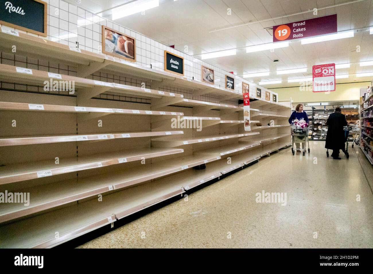 Empty bakery shelves in the supermarket due to coronavirus panic buying ...