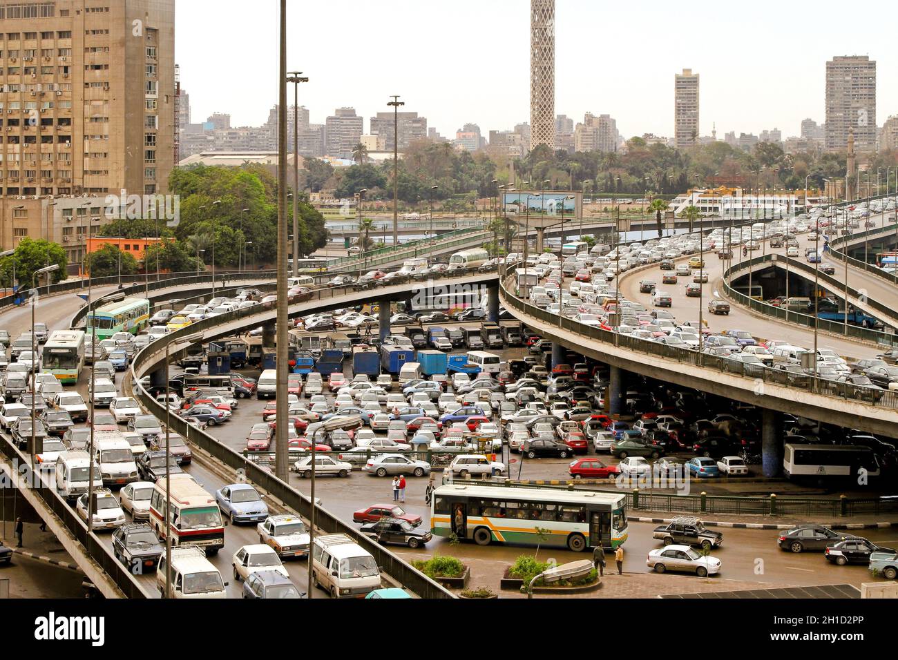 CAIRO, EGYPT - FEBRUAR 25: Cairo traffic jam on FEBRUAR 25, 2010 ...