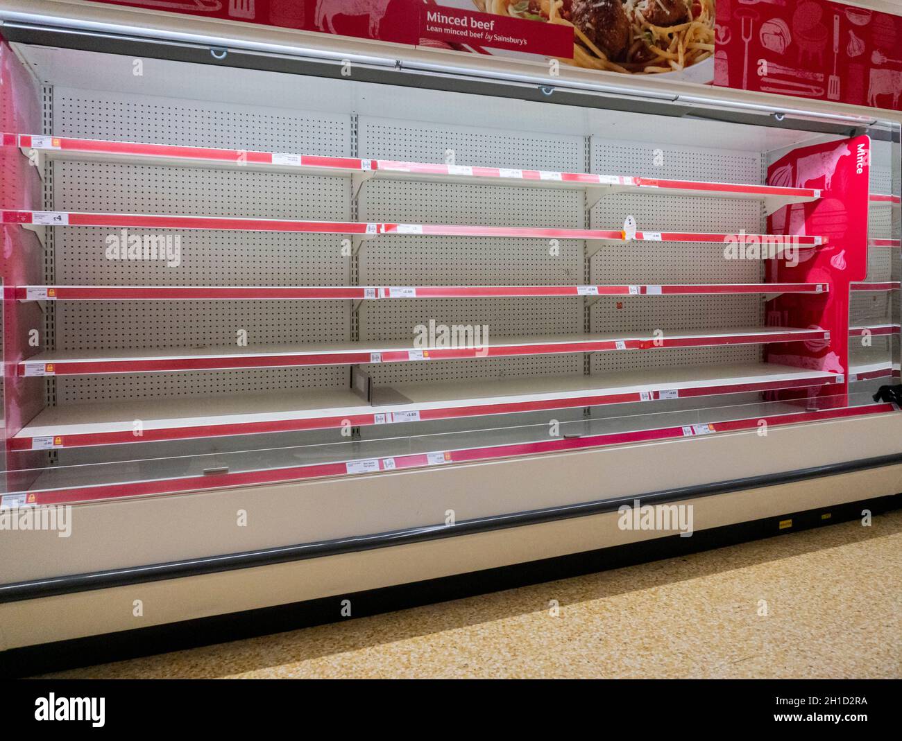 Empty meat shelves in the supermarket due to coronavirus panic buying ...