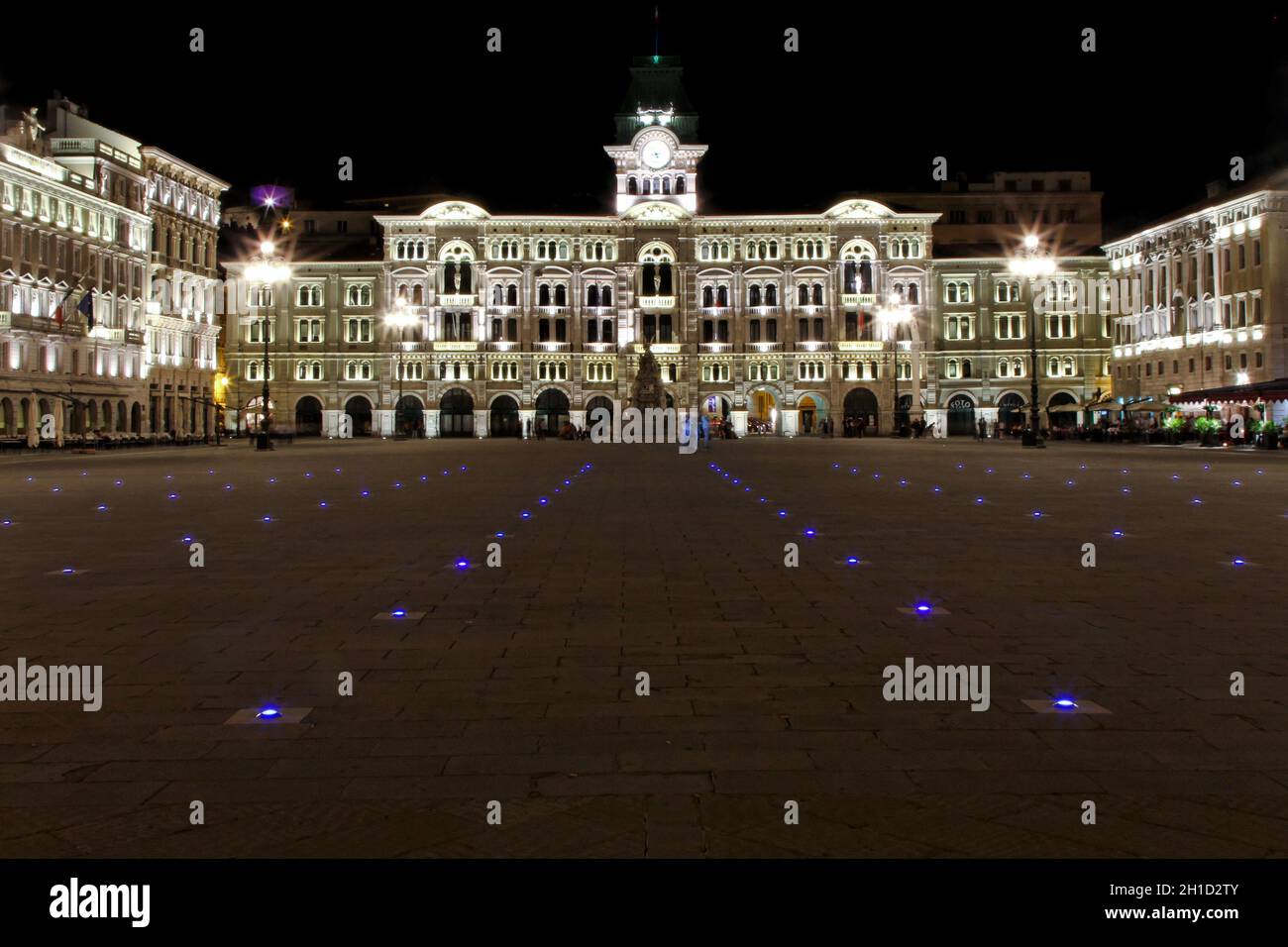 Municipality building at main square at night in trieste hi-res stock ...