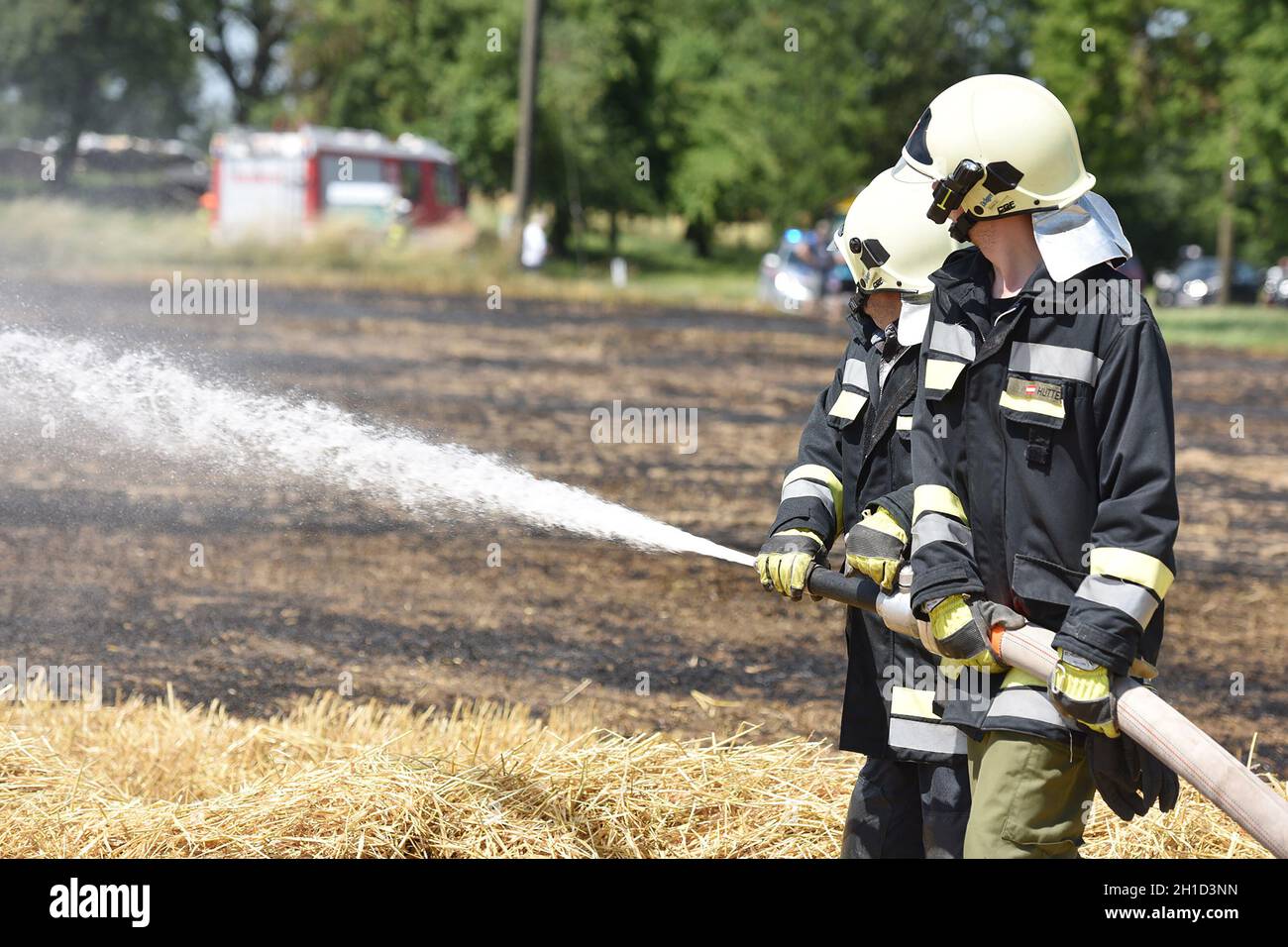 Wegen der großen sommerlichen Hitze entzündet sich ein Feld und beginnt ...