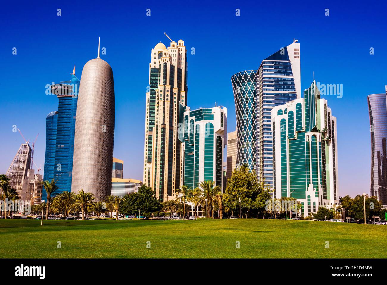 DOHA, QATAR - FEB 25, 2020: Modern business architecture of downtown ...