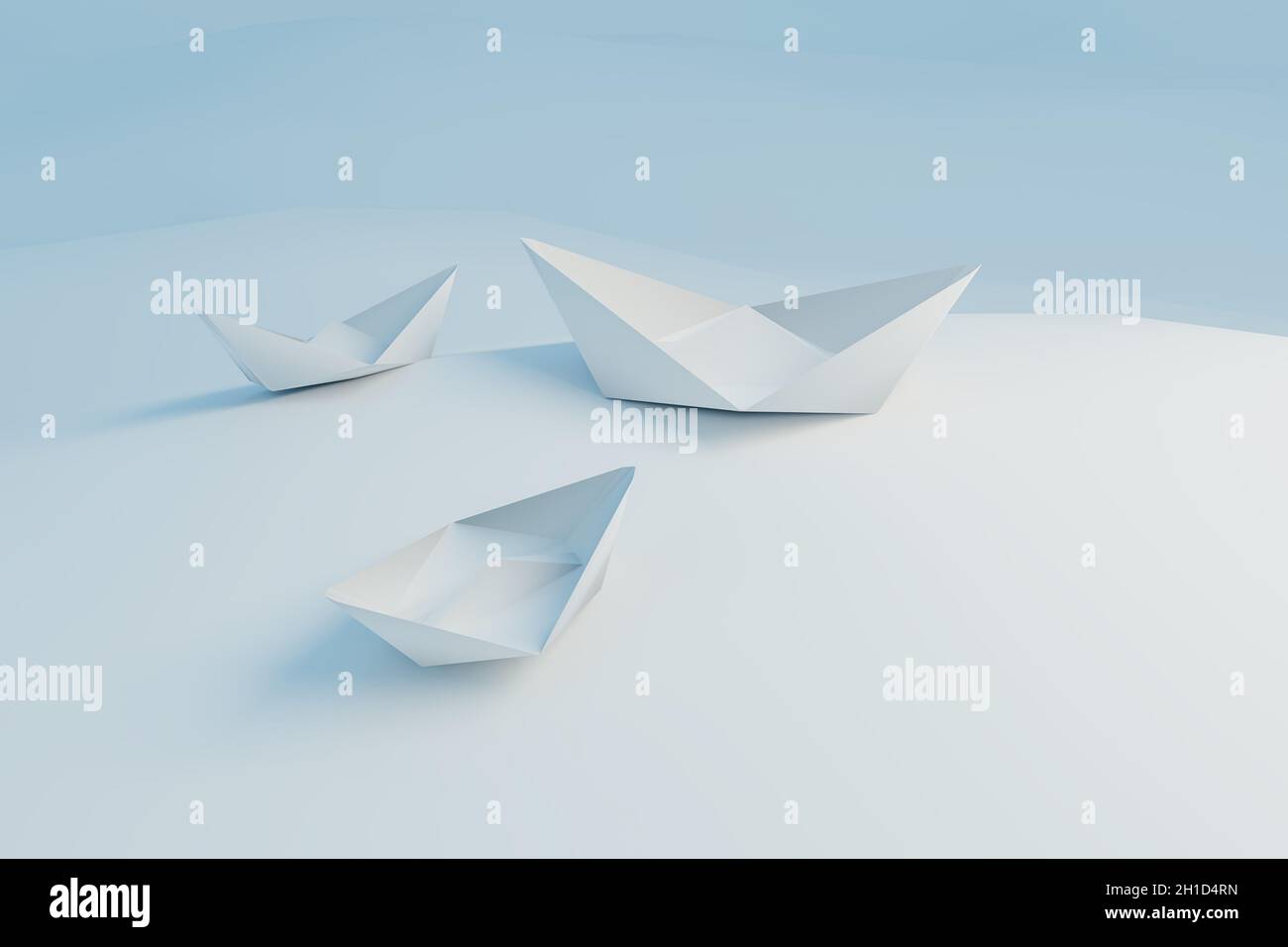 white leader boat with red flag take a leader action in team, 3d ...