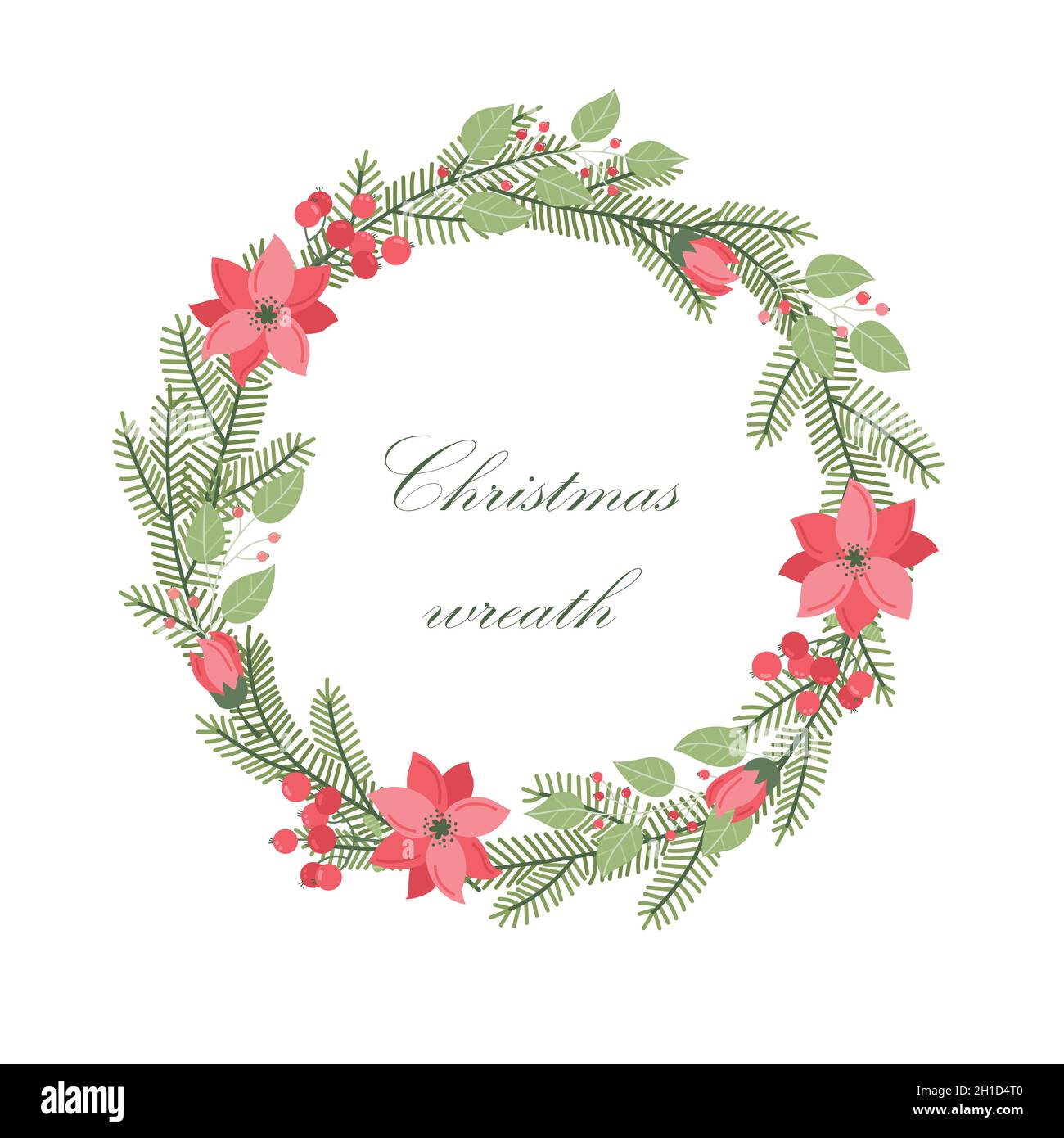 Winter vector round frame with plants and flowers. Floral wreath Stock ...