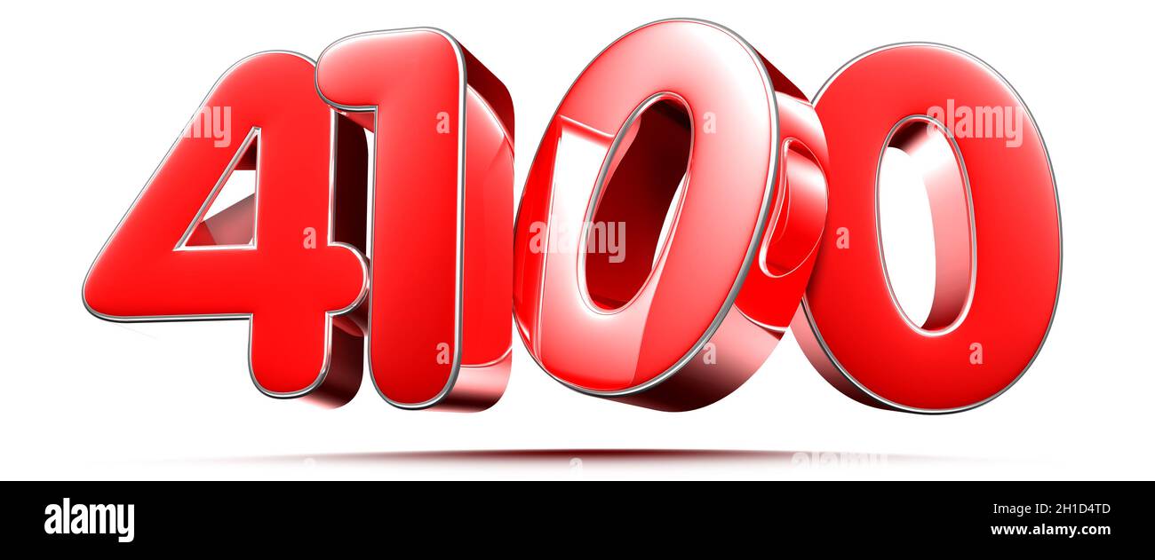 Rounded red numbers 4100 on white background 3D illustration with ...