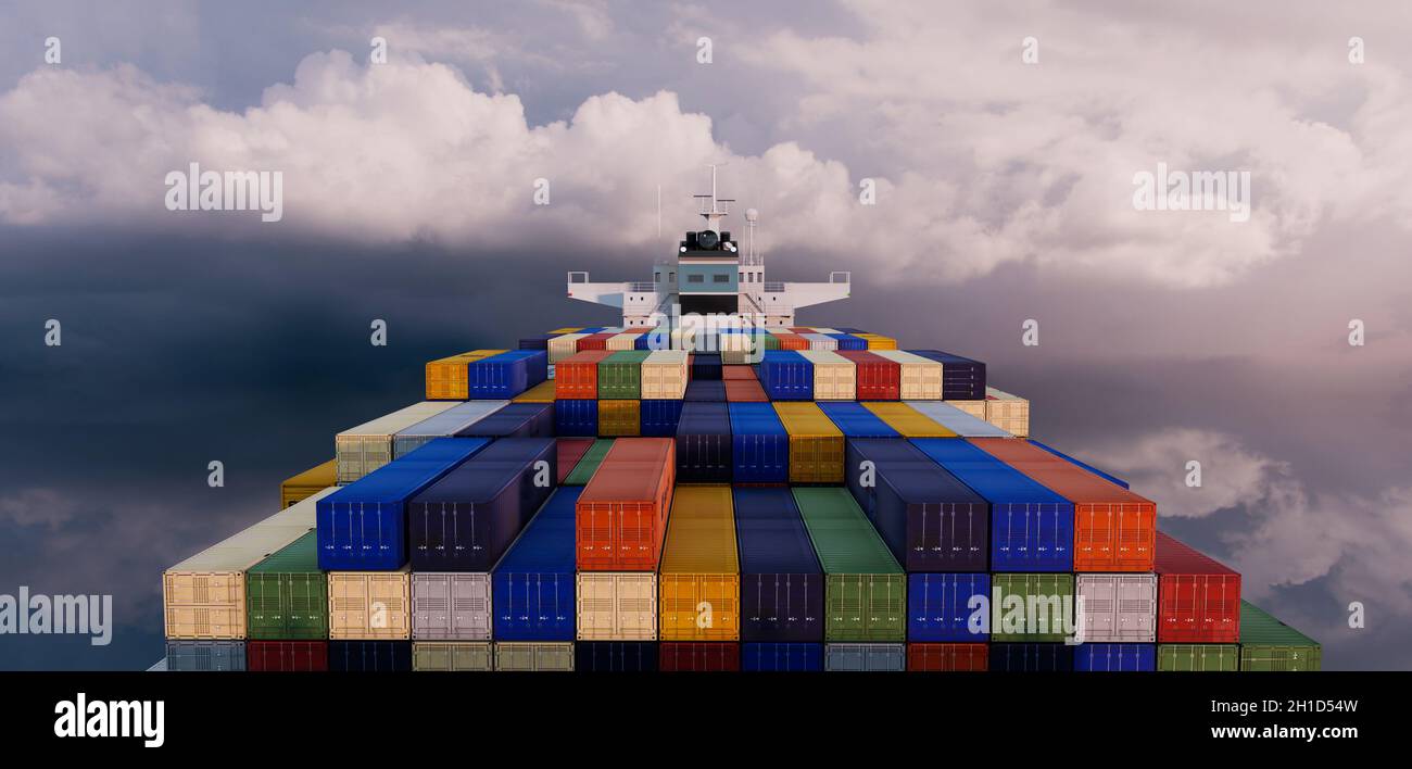 Long exposure international cargo shipping container and commercial ...