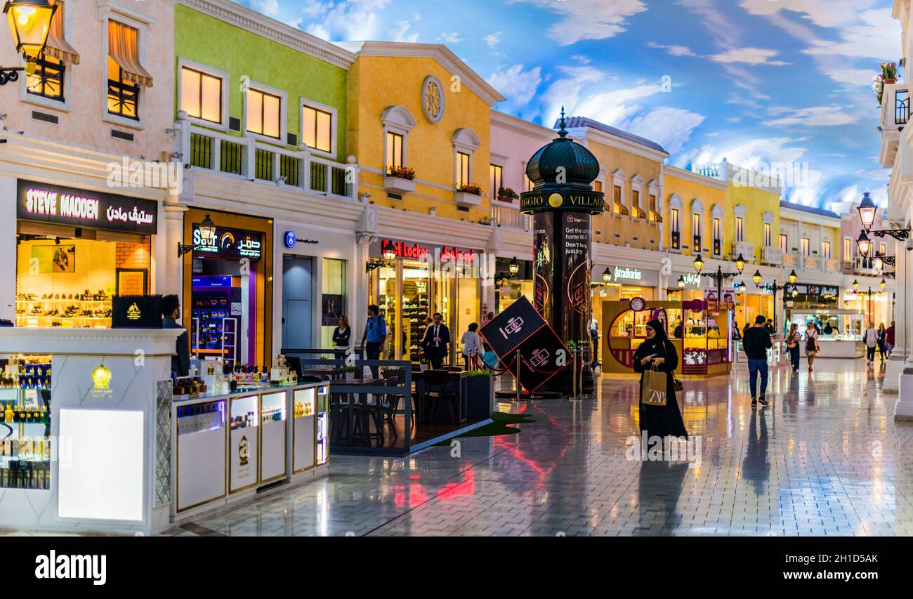 DOHA, QATAR - FEB 26, 2020: Interior of Villaggio Mall, a shopping mall ...