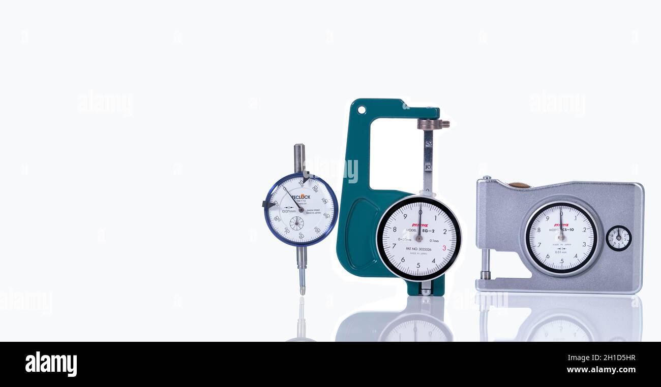 CHONBURI, THAILAND-MARCH 1, 2020 : Teclock TM-110 dial gauge indicator ...