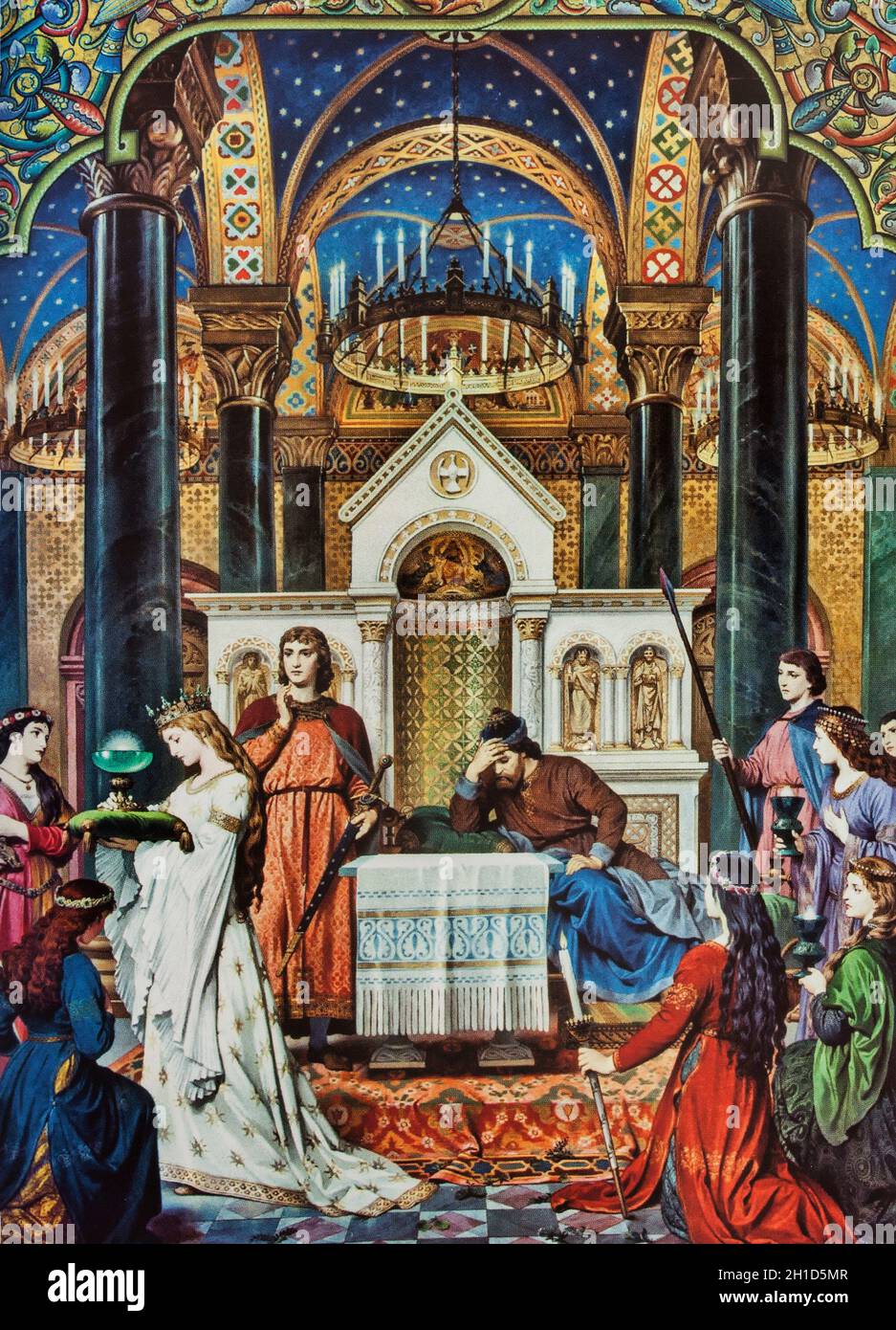 Parsifal in Montsalvat, the Castle of the Holy Grail, Wall painting by ...