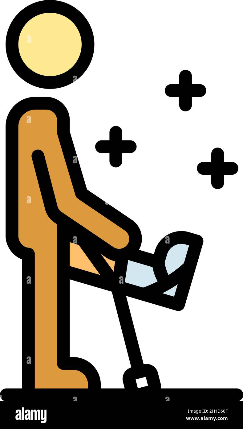 Man walking plaster leg icon. Outline man walking plaster leg vector ...