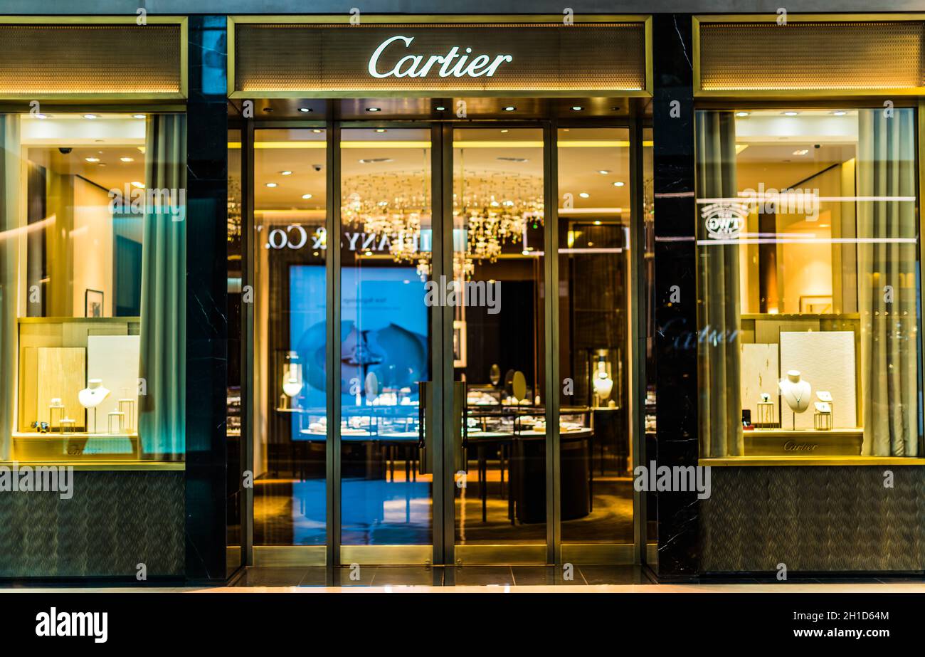 SINGAPORE - MAR 5, 2020: Front entrance to Cartier store in Singapore ...